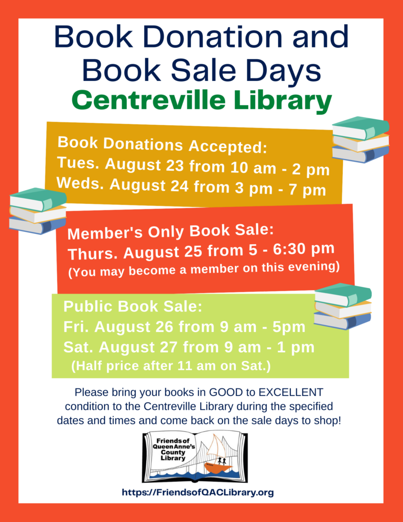August Book Donation Days and Book Sale – Friends of Queen Anne's ...